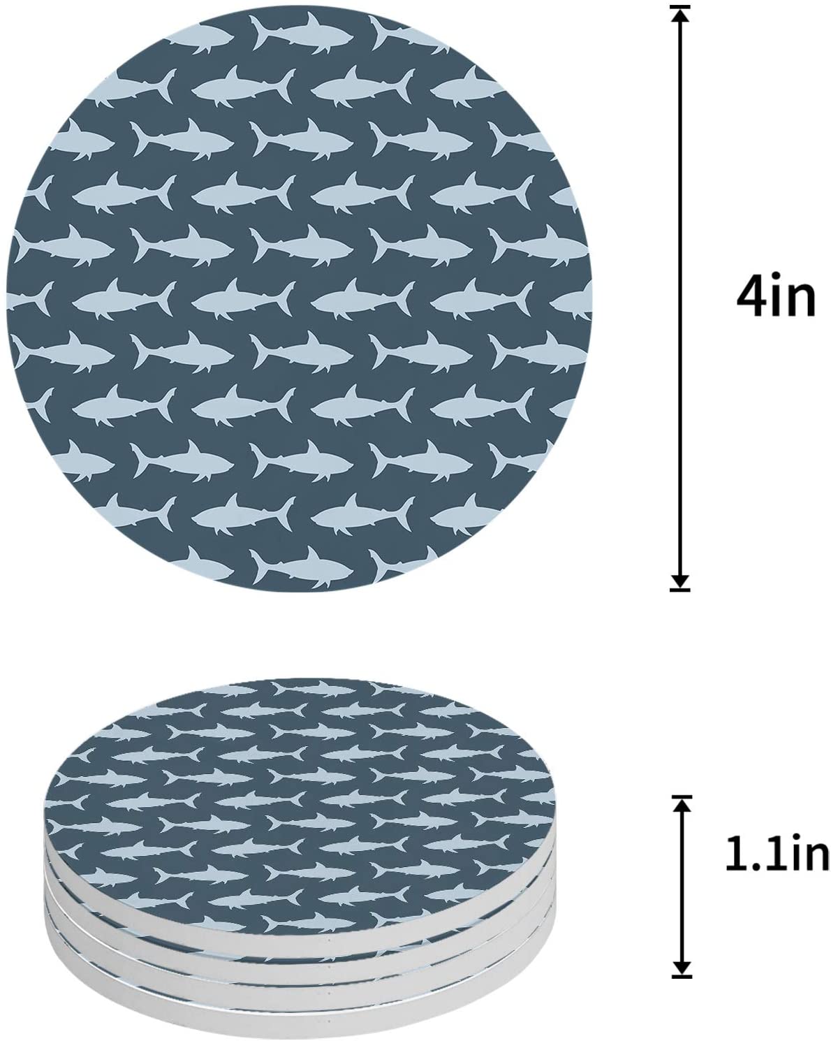 ZHANZZK Sea Silhouette Shark Set of 8 Round Coaster for Drinks ...