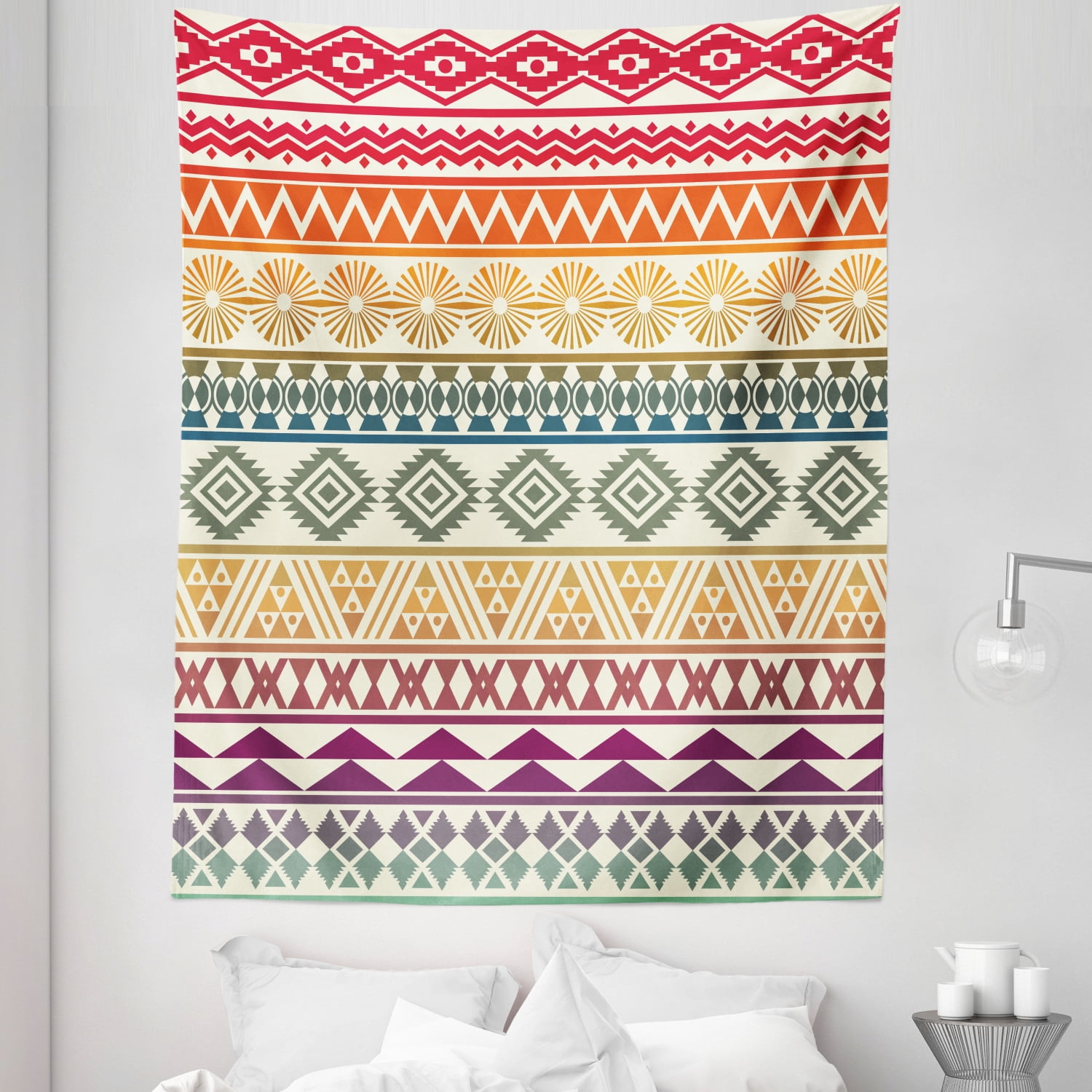 Aztec Tapestry, Tribal Old Fashioned Mexican Trippy Geometric Zig Zag ...