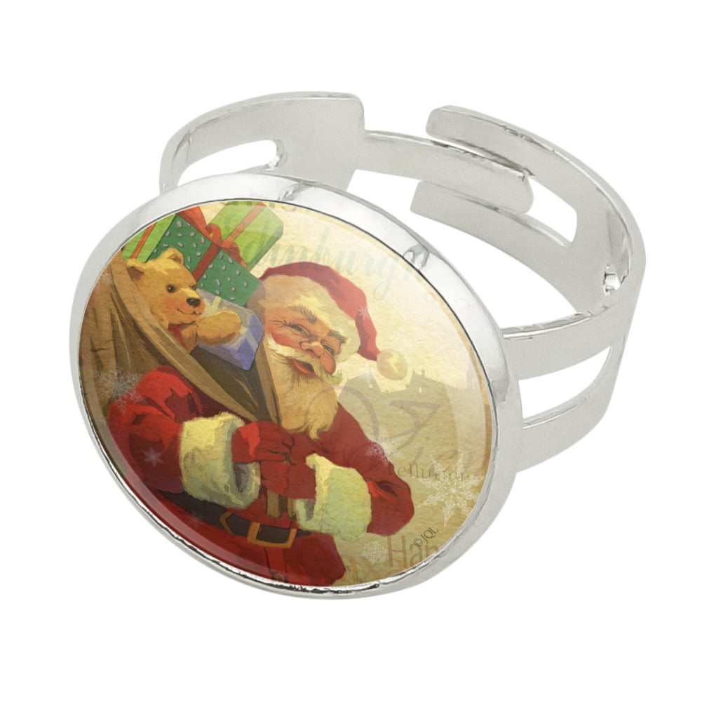 Christmas Holiday Retro Antique Santa Route Silver Plated Adjustable ...