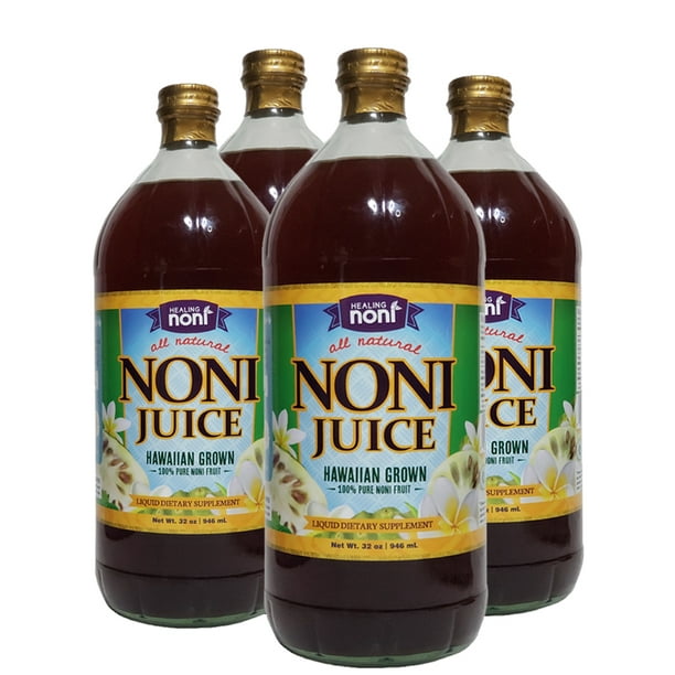 Healing Noni™ 100% Pure Hawaiian Noni Juice - 4 Pack of 32oz Glass ...