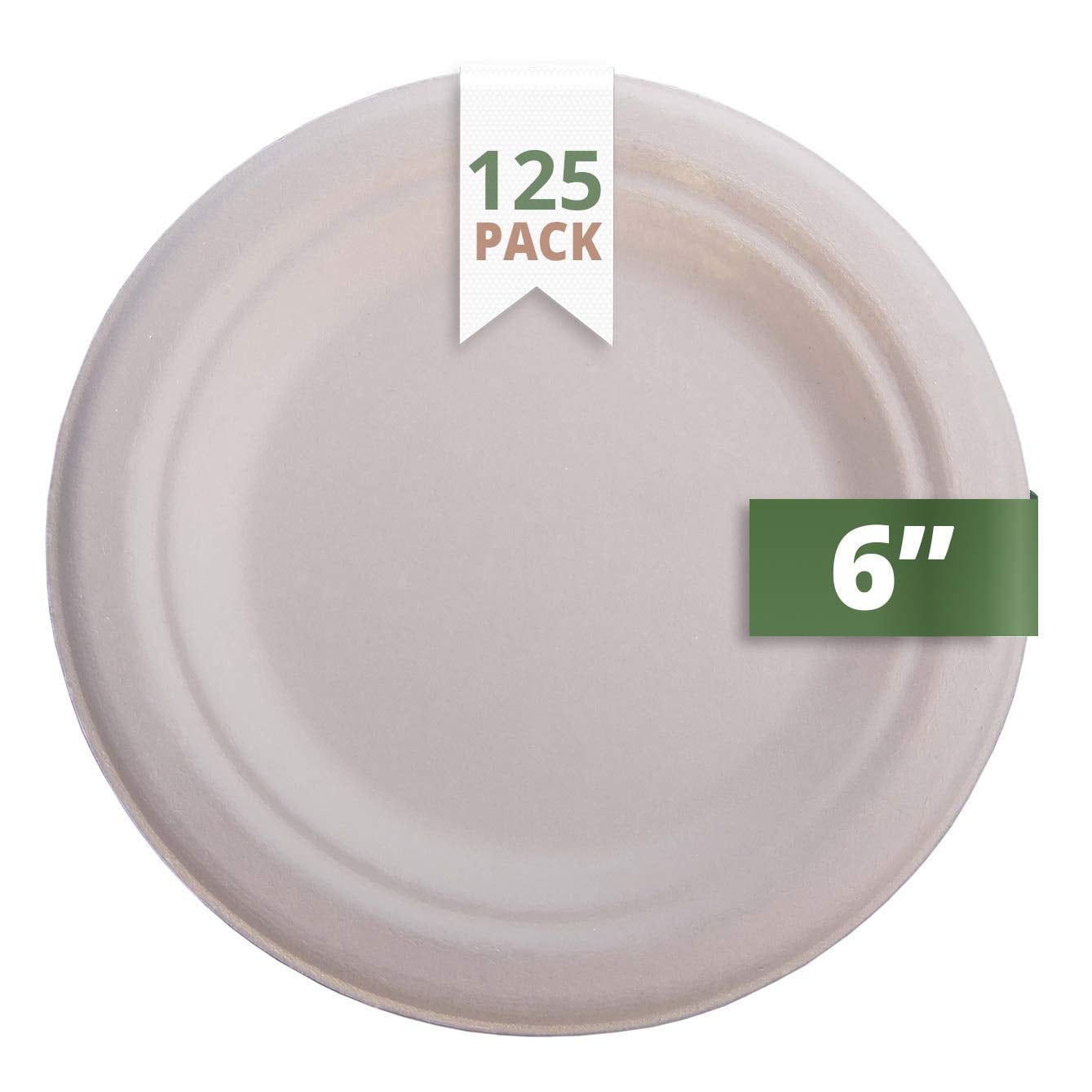 CaterEco Natural Bagasse Compostable Disposable Plates (125 Count) | 6â ...