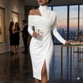 Asymmetrical One Shoulder Bodycon Midi Dress for Women, Ruched Long ...