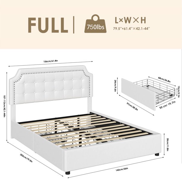 Homfa Full Size Storage Bed, 4 Drawers PU Leather Platform Bed Frame ...