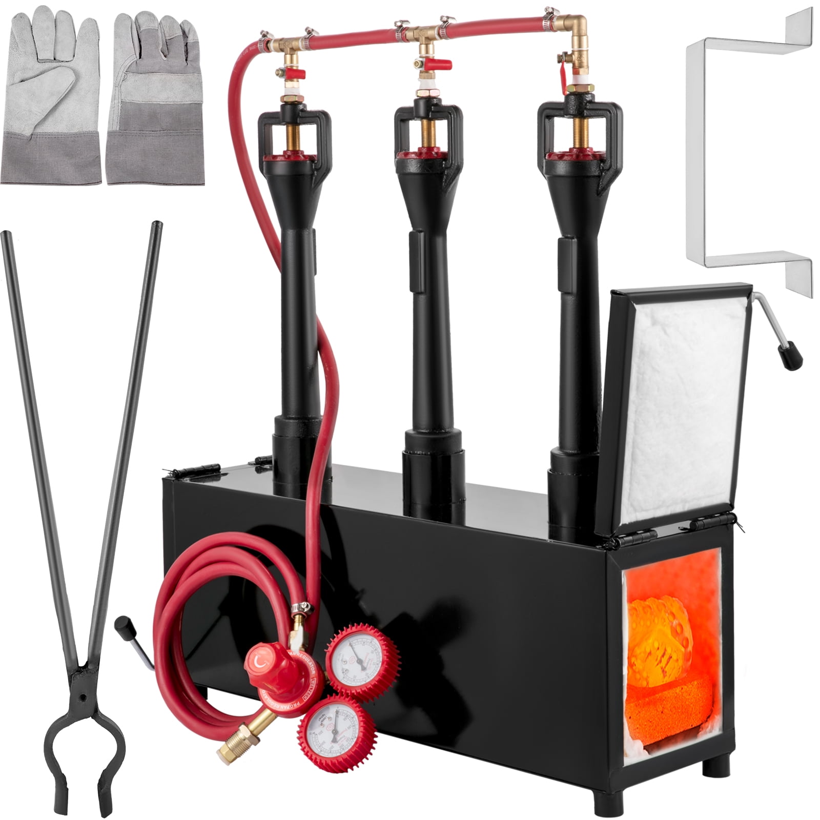 VEVOR Propane Forge with Three Burners, Blacksmithing Forge with Two ...