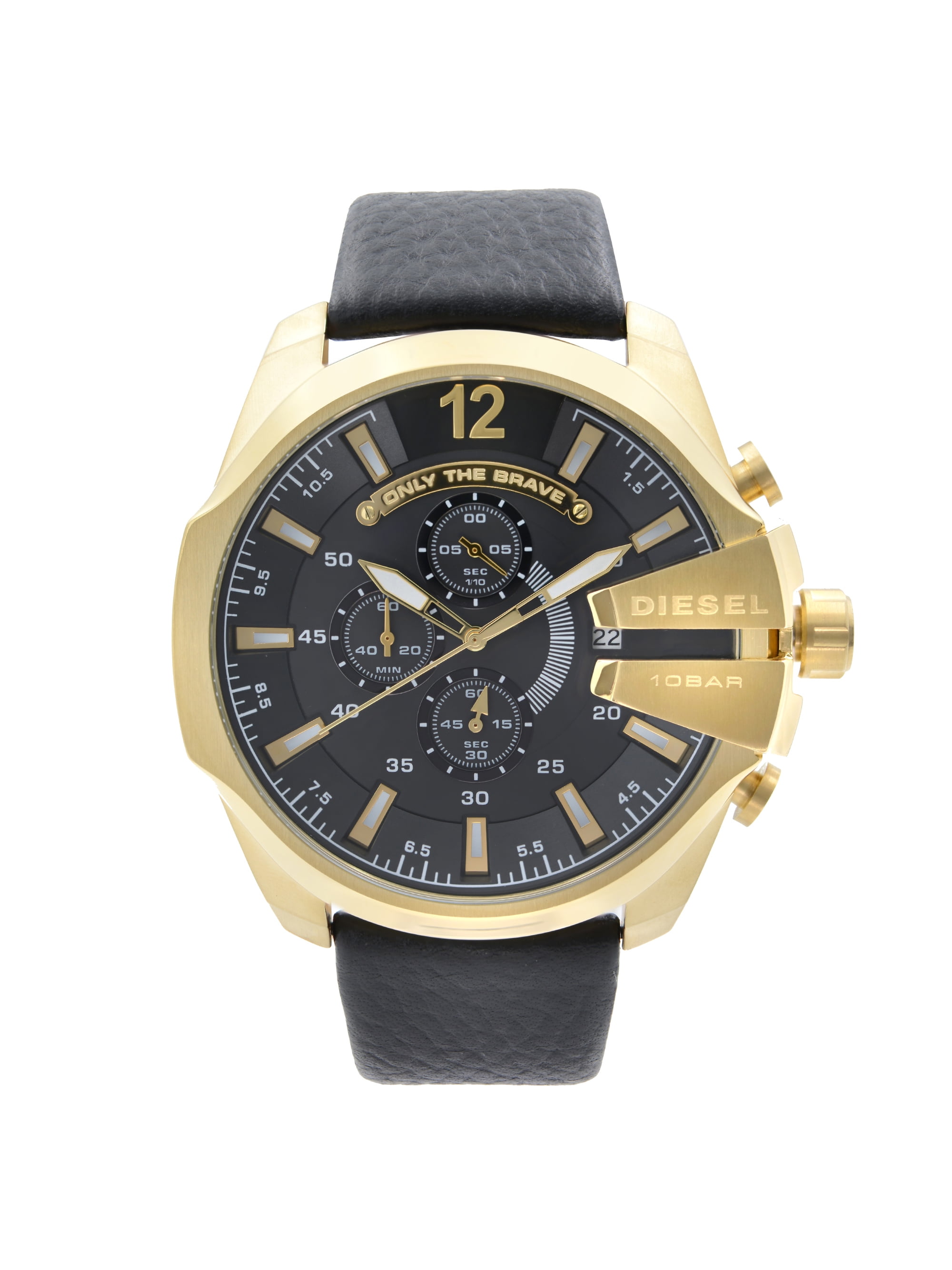 Diesel Mega Chief Black Dial Gold-Plated Stainless Steel Quart Mens ...