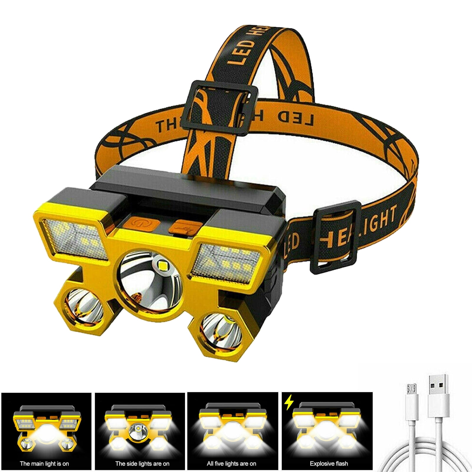 DFITO LED Headlamp, 750000 Lumen 4 Modes LED Headlamp Rechargeable ...