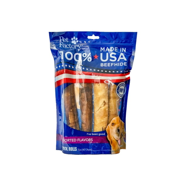 Pet Factory 100% Beefhide Assorted Flavors Medium Rolls Dog Chews (4 ...