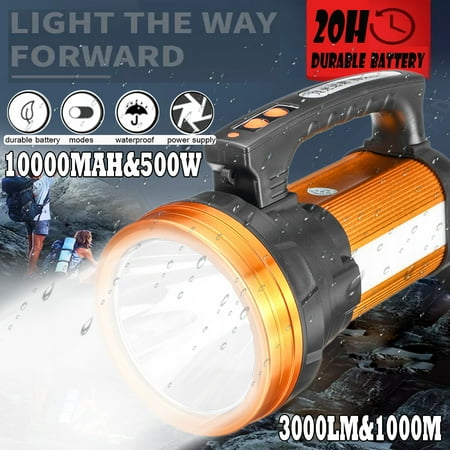 10000MAh 3000lm 500W Bright Spotlight Handheld LED Torch Flashlight ...