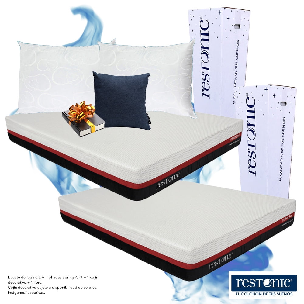 2 Colchones Lather King Size + 2 Almohadas Oso + Cojín decorativo ...