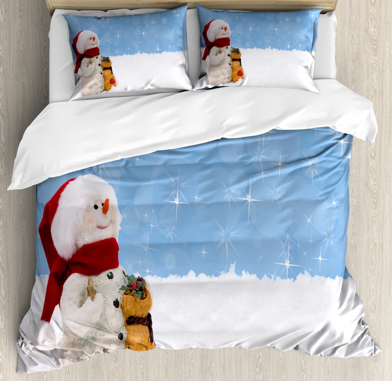 Snowman Duvet Cover Set, Winter Time Theme Cute Snowman with Christmas ...