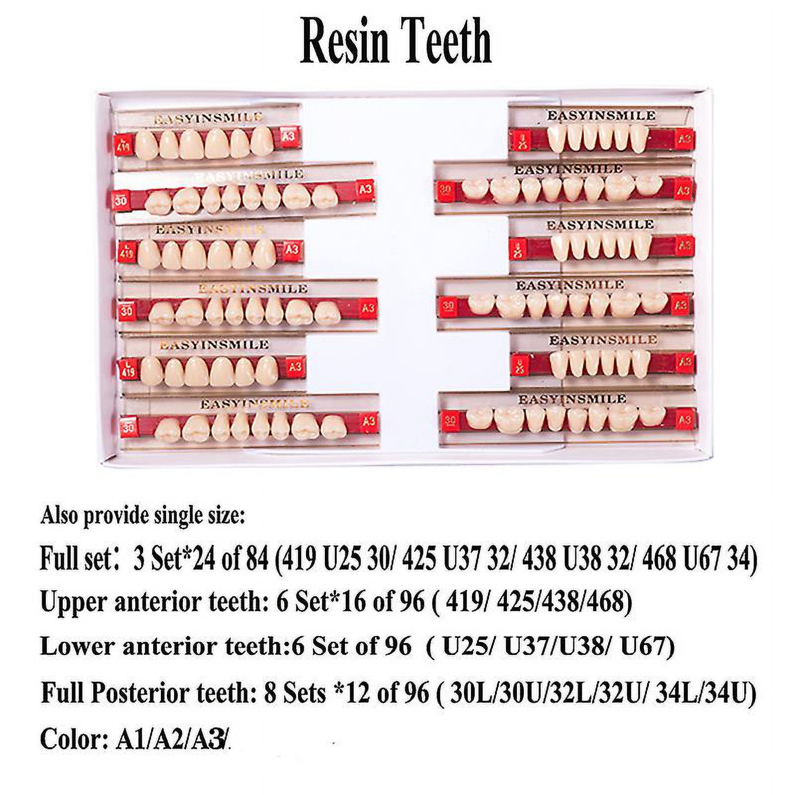96/84pcs Dental Resin Acrylic Teeth Anterior Posterior Polymer Denture ...