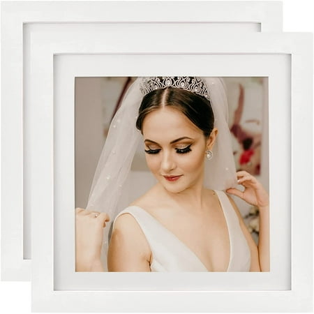 White 8x8 Picture Frames Set of 2 Display Pictures 4x4 with Mat or 8x8 ...