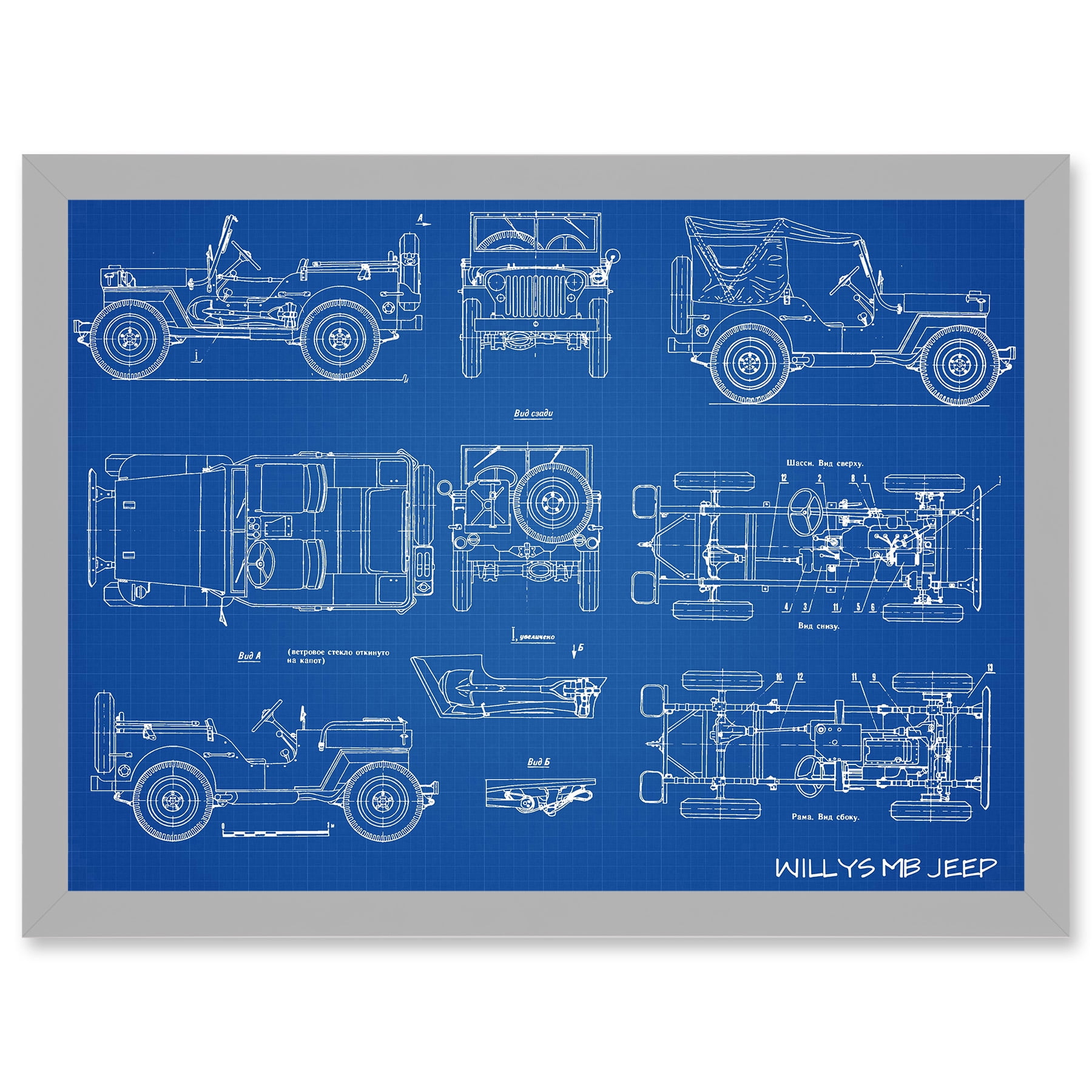 Willys MB US Army Military Jeep Vehicle Blueprint Plan Artwork Framed ...
