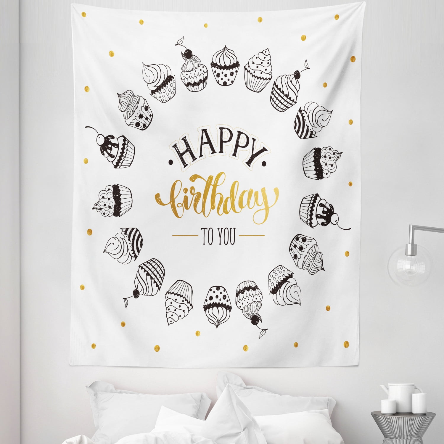 Cupcake Tapestry, Happy Birthday to You Message with Circle Celebration ...