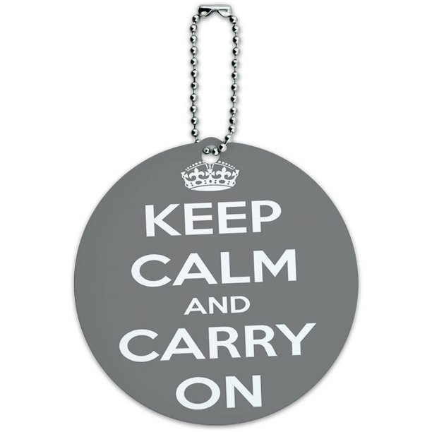 Keep Calm and Carry On Gray Round Luggage ID Tag Card for Suitcase or ...