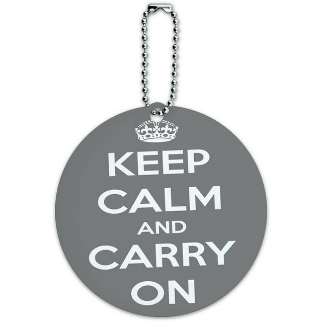 Keep Calm and Carry On Gray Round Luggage ID Tag Card for Suitcase or ...