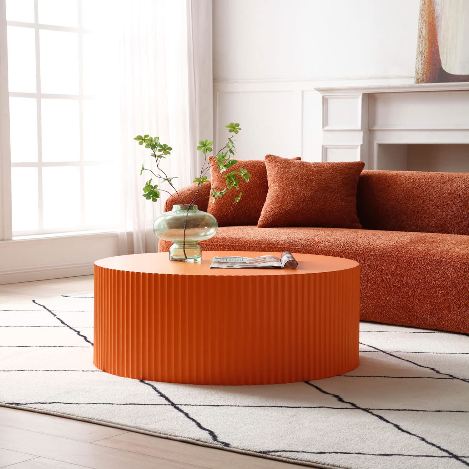 WILLIAMSPACE 35.43" Round Coffee Table, Matte Orange Wooden Large End ...