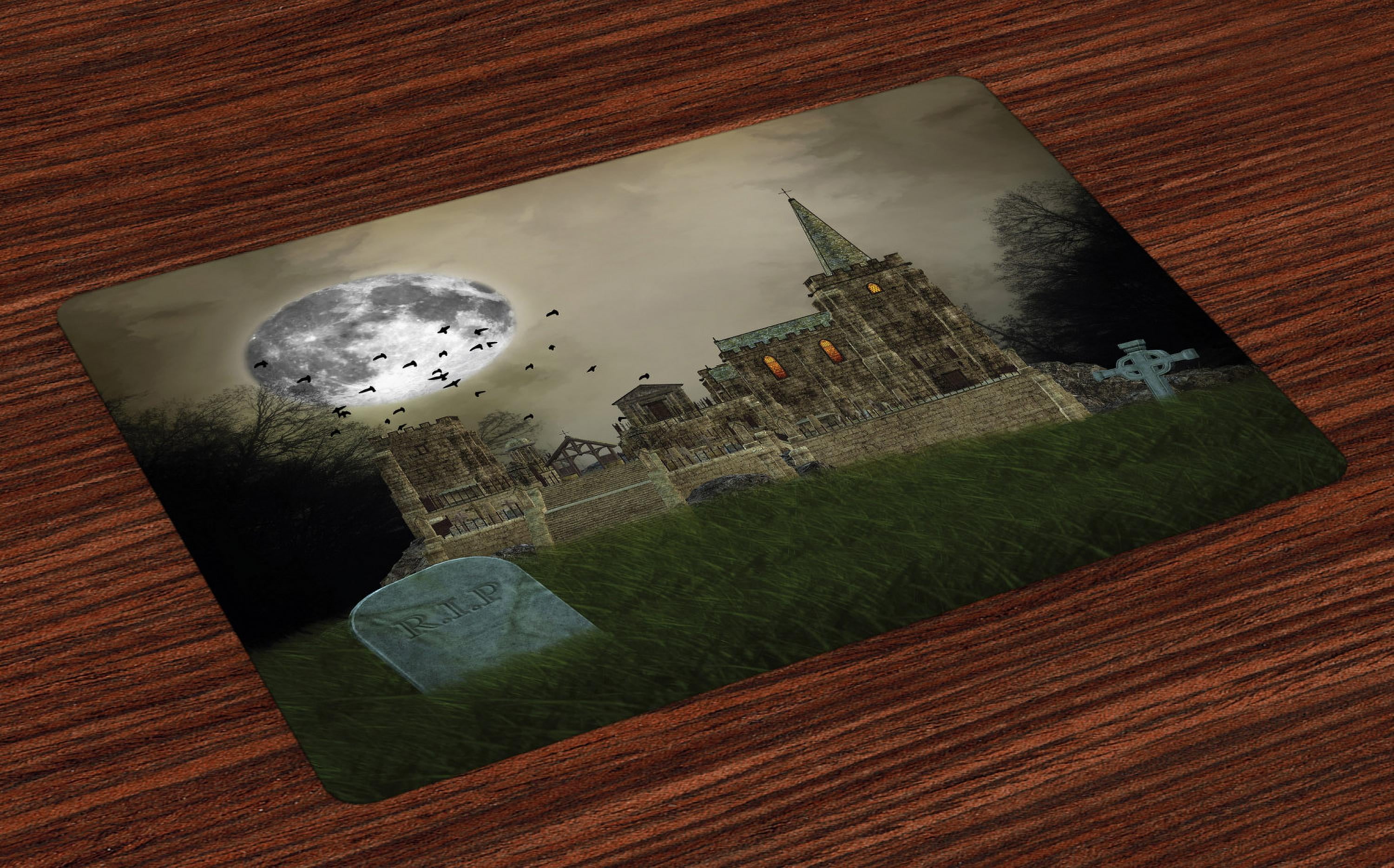 Gothic Placemats Set of 4 Old Village and Graves with Medieval Castle ...