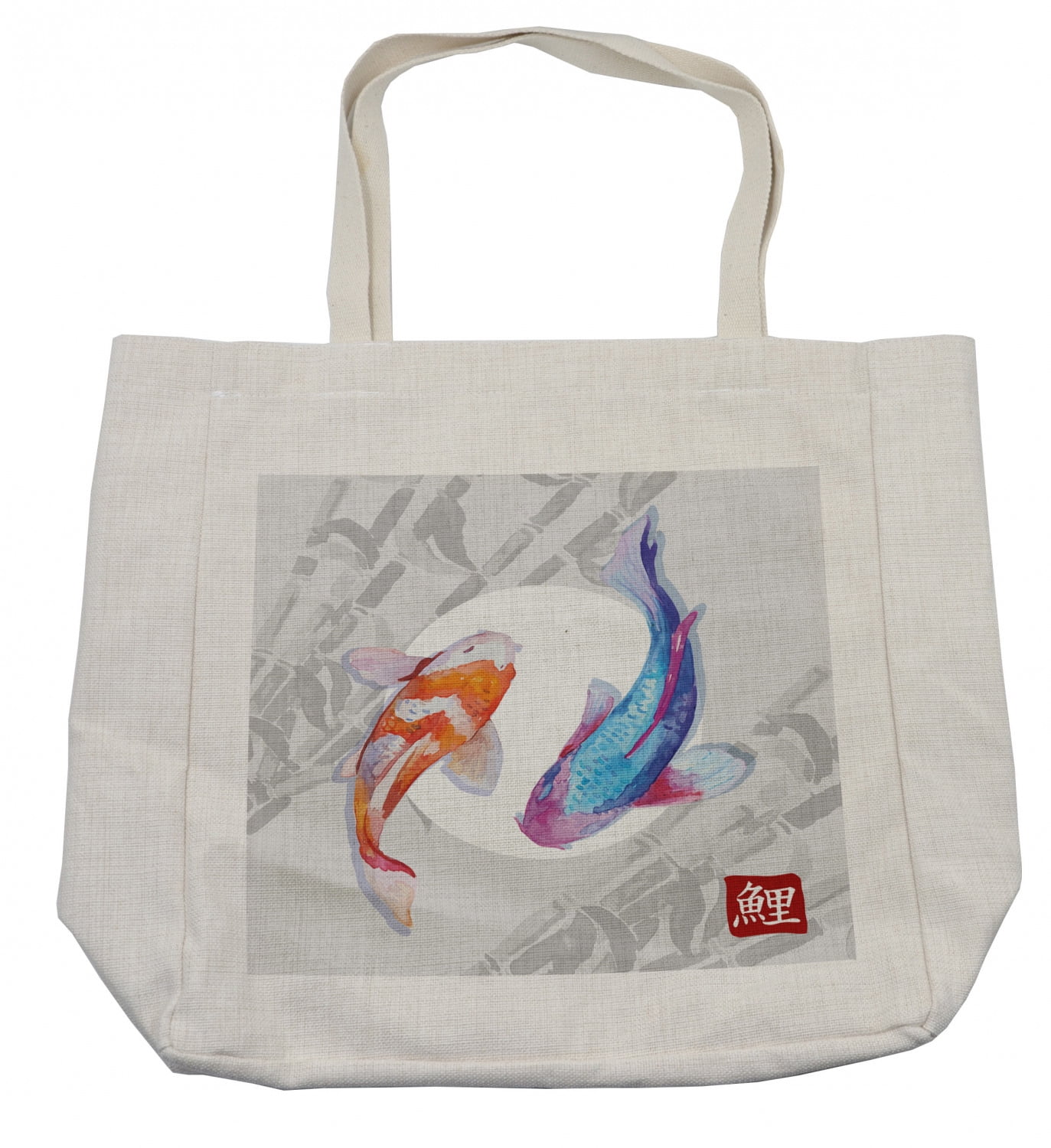Koi Fish Shopping Bag, Watercolor Style Japanese Animals Couple Design ...