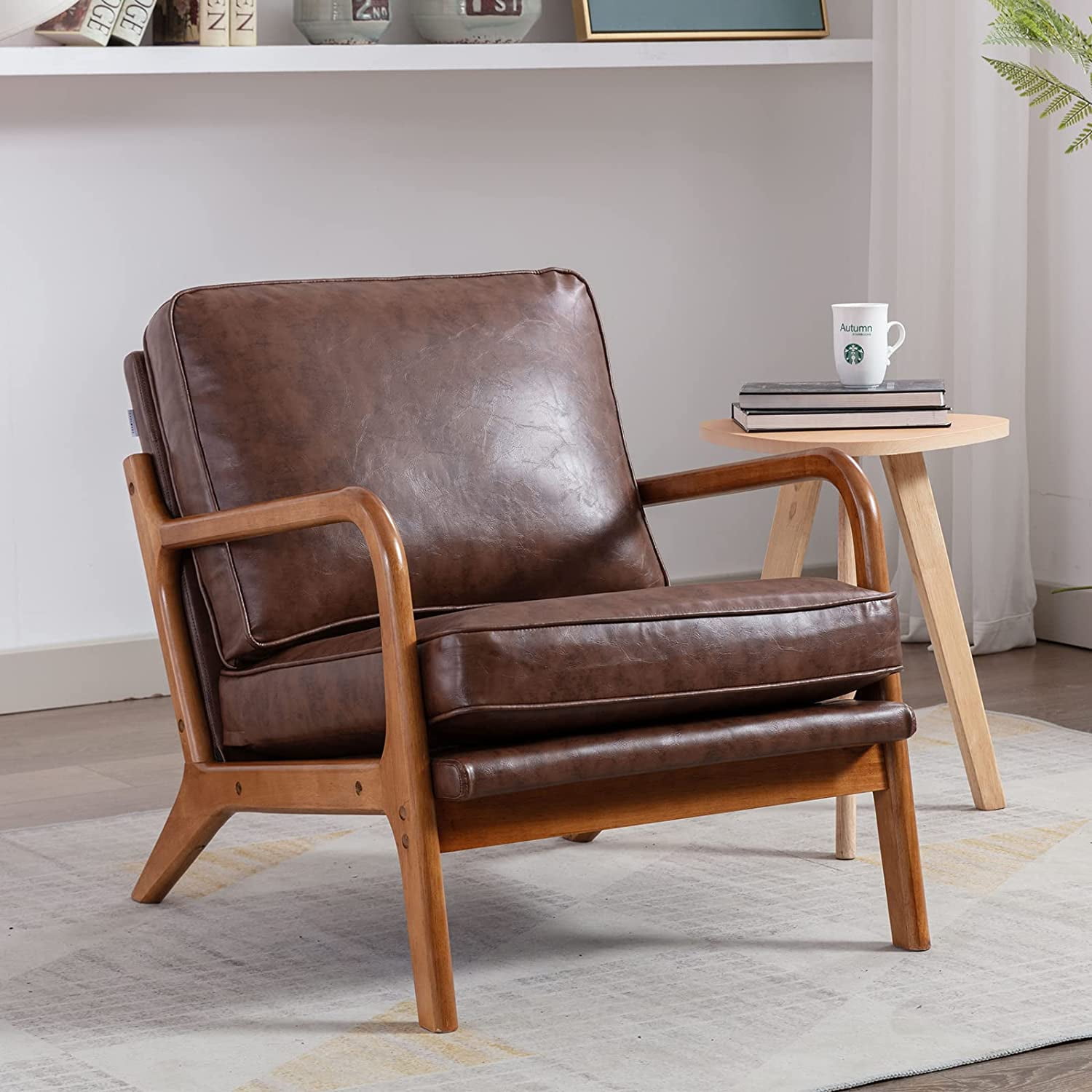 Tabaray Accent Chairs, PU Leather Living Room Chairs, Mid Century ...