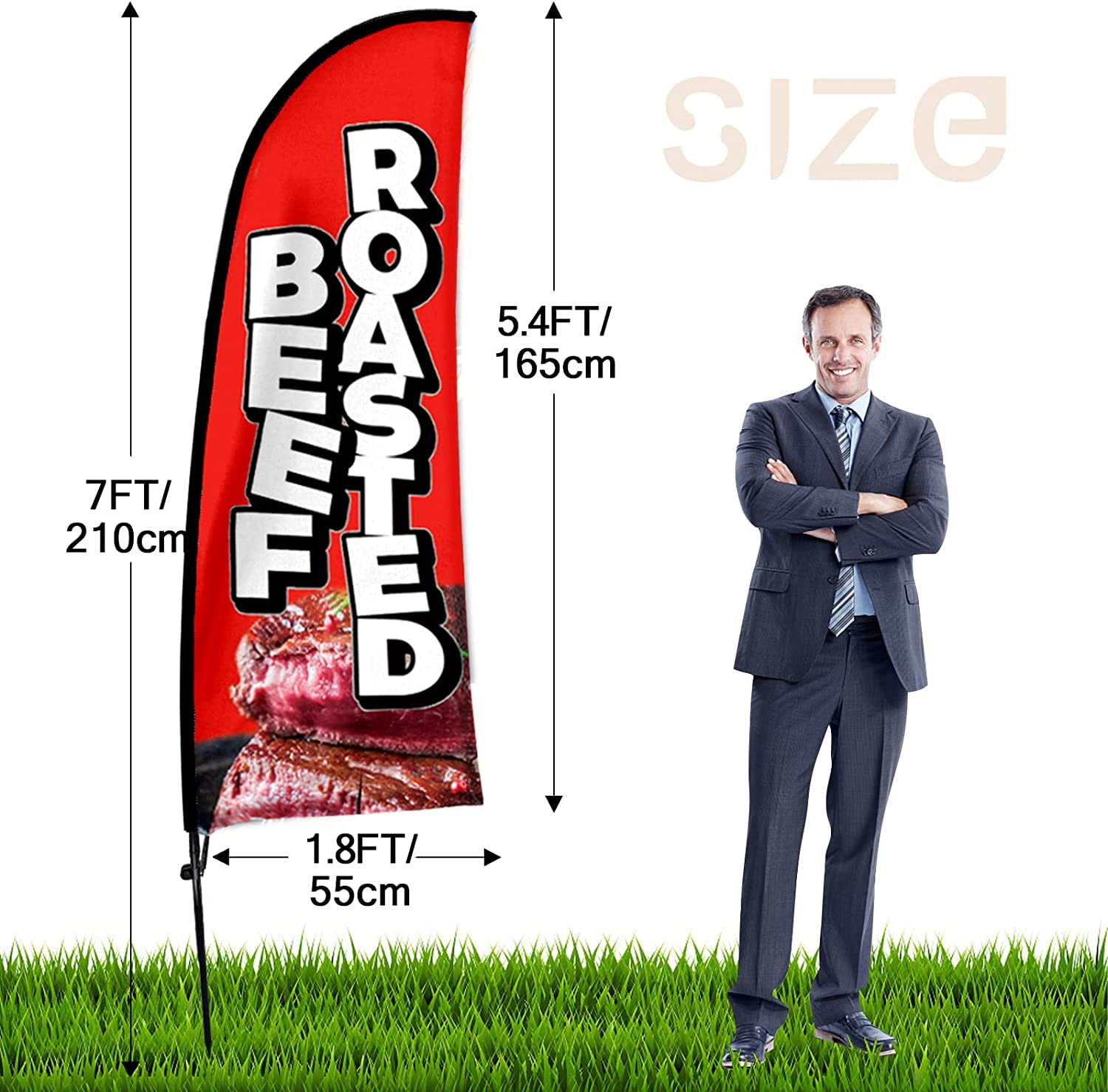 QSUM Roasted Beef Themed Swooper Flag, 7FT Roasted Beef Advertising ...