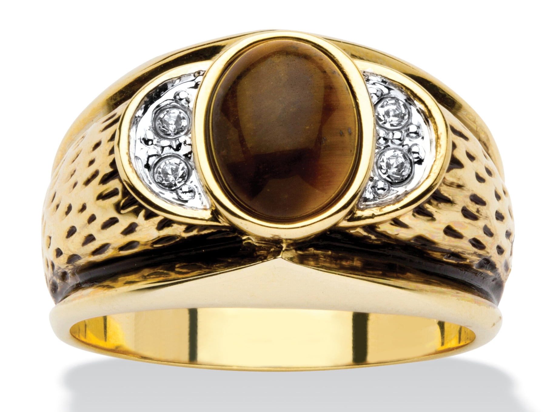 PalmBeach Jewelry Men's Oval-Shaped Genuine Tiger's Eye Crystal Accent ...