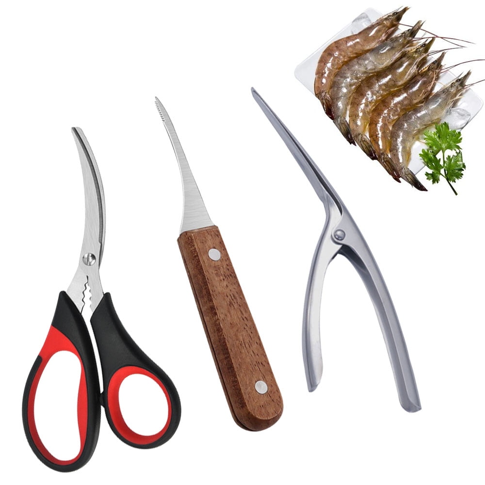 3Pcs Stainless Steel Blade and Wooden Shrimp Deveiner Tool and Shrimp ...
