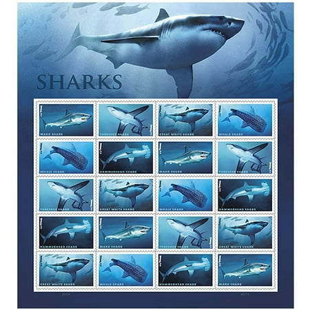 Shark Stamps, Great White Shark Sheet of 20 Forever US Stamps | Walmart ...