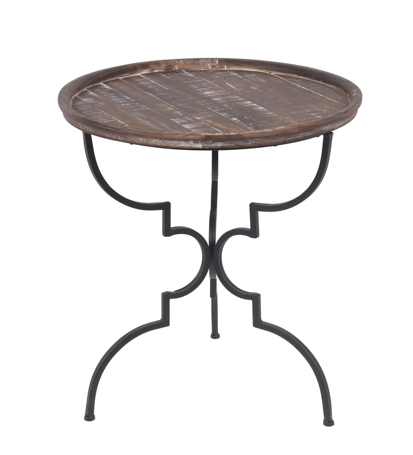 Privilege Large Round Tripod Metal Accent Stand With Wood Top 14459 ...