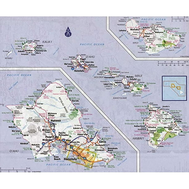 Iconic Arts Laminated 29x24 Poster: Large Detailed Road map of Hawaii ...