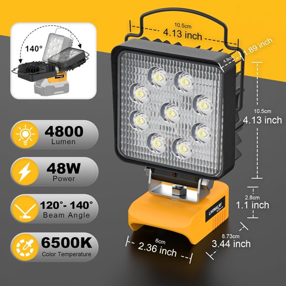 DEWALT DCL050 20V Max LED Area Light, 3 Bright LEDs, 500/250 Lumens ...