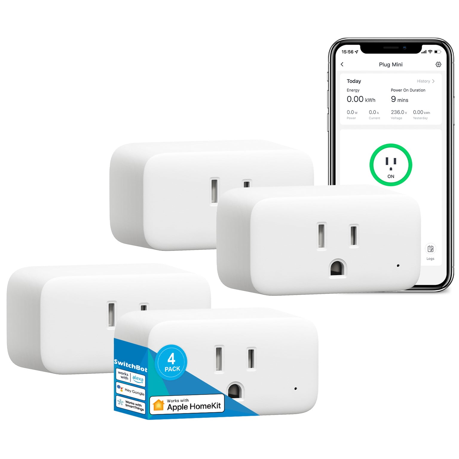 SwitchBot Smart Plug Mini HomeKit Enable, Smart Wi-Fi(2.4G Only) and Bluetooth Outlet, 15A, 4 ...