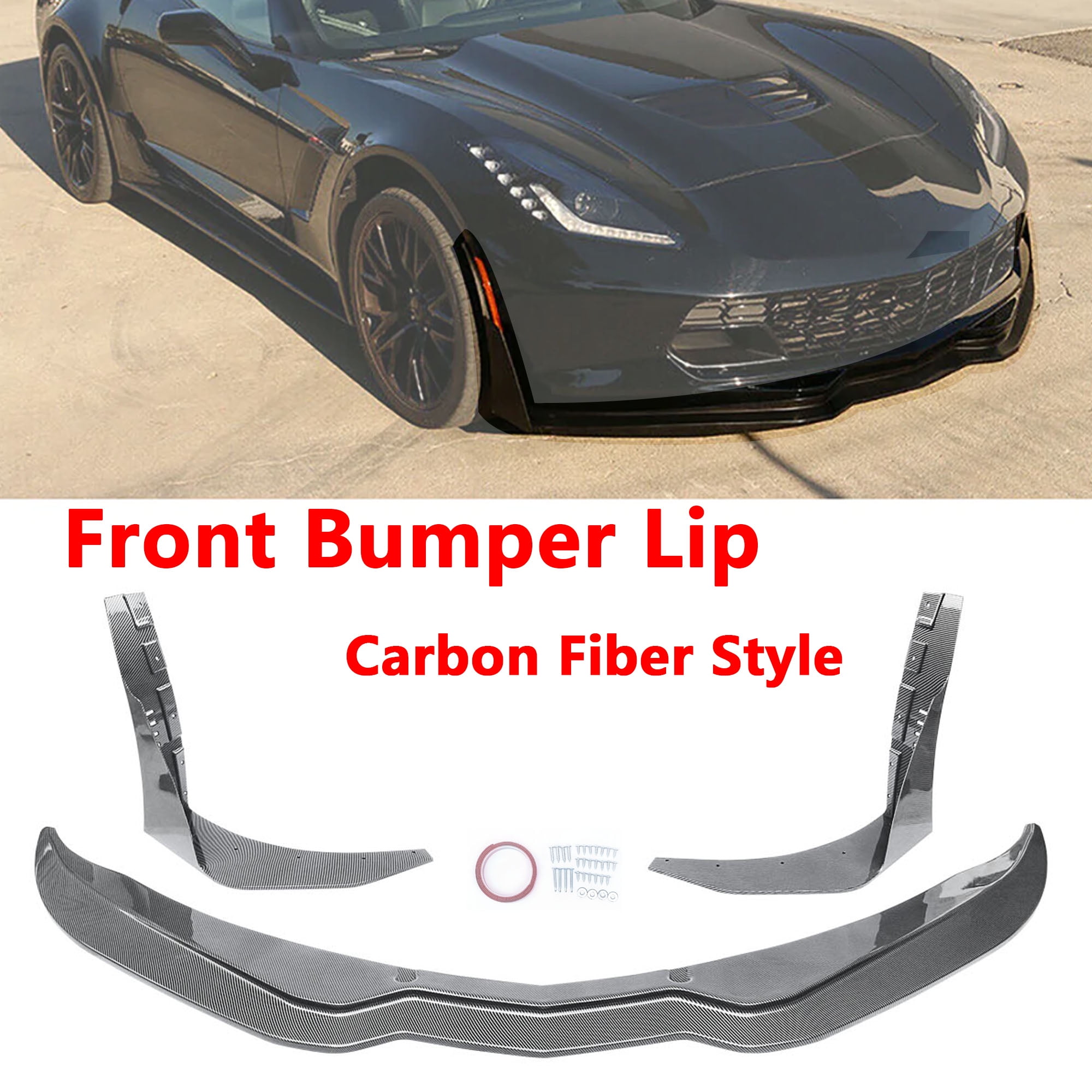 NINTE Front Lip for 14-19 Chevrolet Corvette C7 Stingray Stage 3 Carbon ...