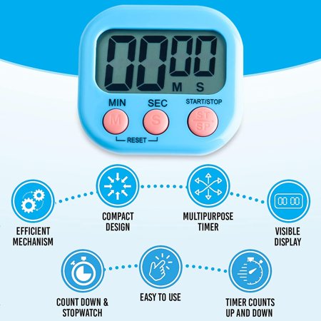 Magnetic Kitchen Timer Clock Digital Visual Timer Bright Display Count-down & Stopwatch - Loud ...