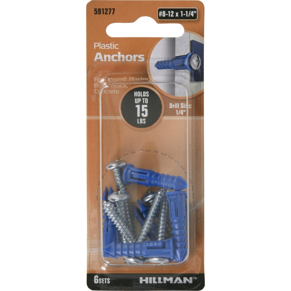 Hillman Ribbed Plastic Anchors with Screws (#8-12 x 1-1/4") - 6 Sets ...