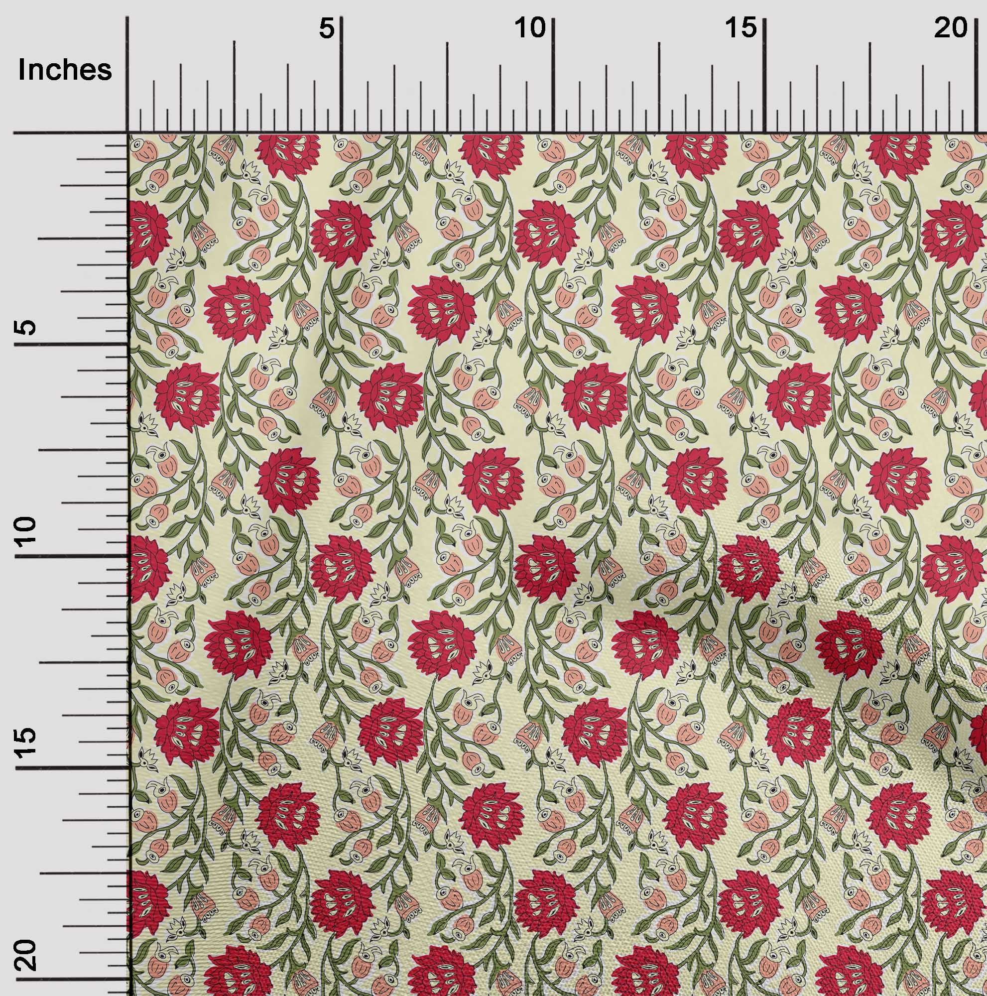 oneOone Cotton Poplin Fabric Leaves & Floral Block Print Fabric By Yard ...