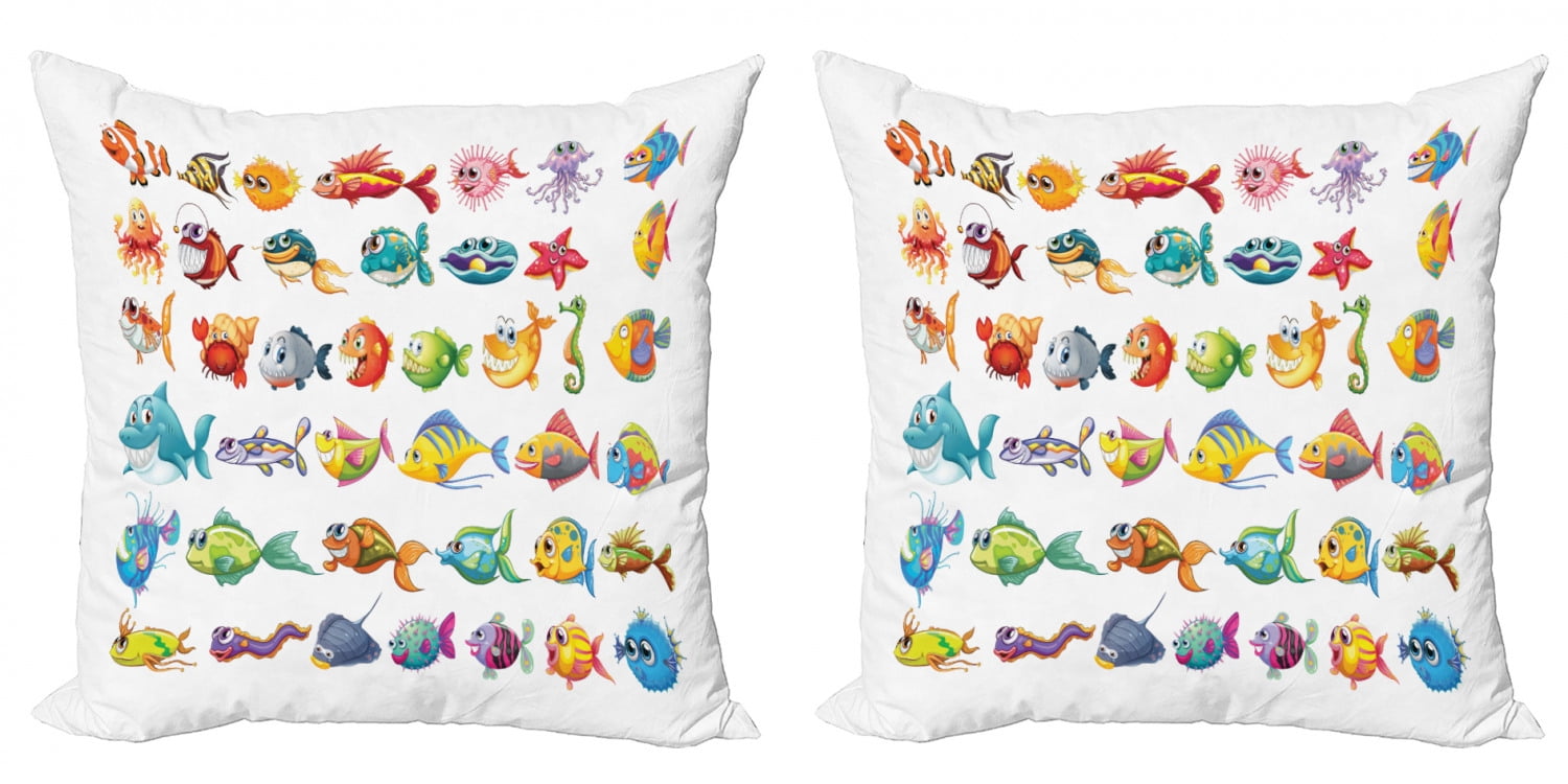 Ambesonne Fish Throw Pillow Cover 2 Pack, Happy Fish Abstract, 18 ...