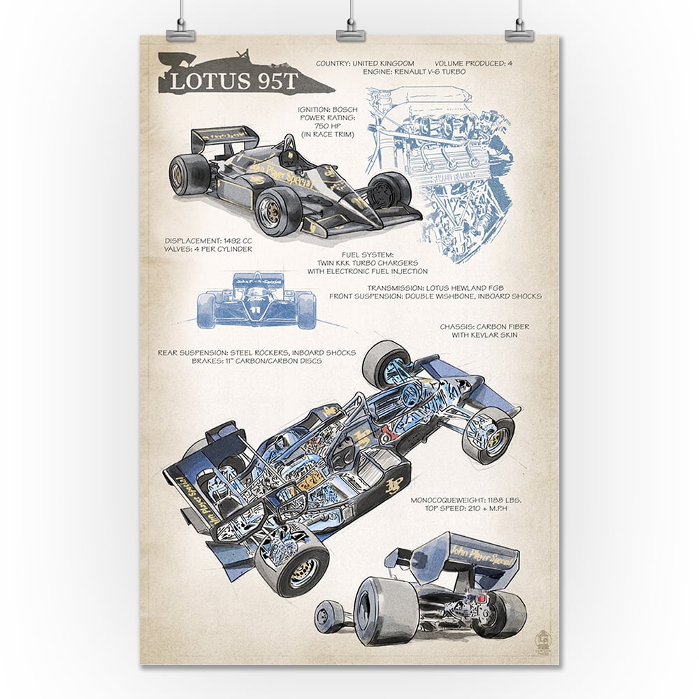 Lotus 95T Technical - Lantern Press Poster (24x36 Giclee Gallery Print ...