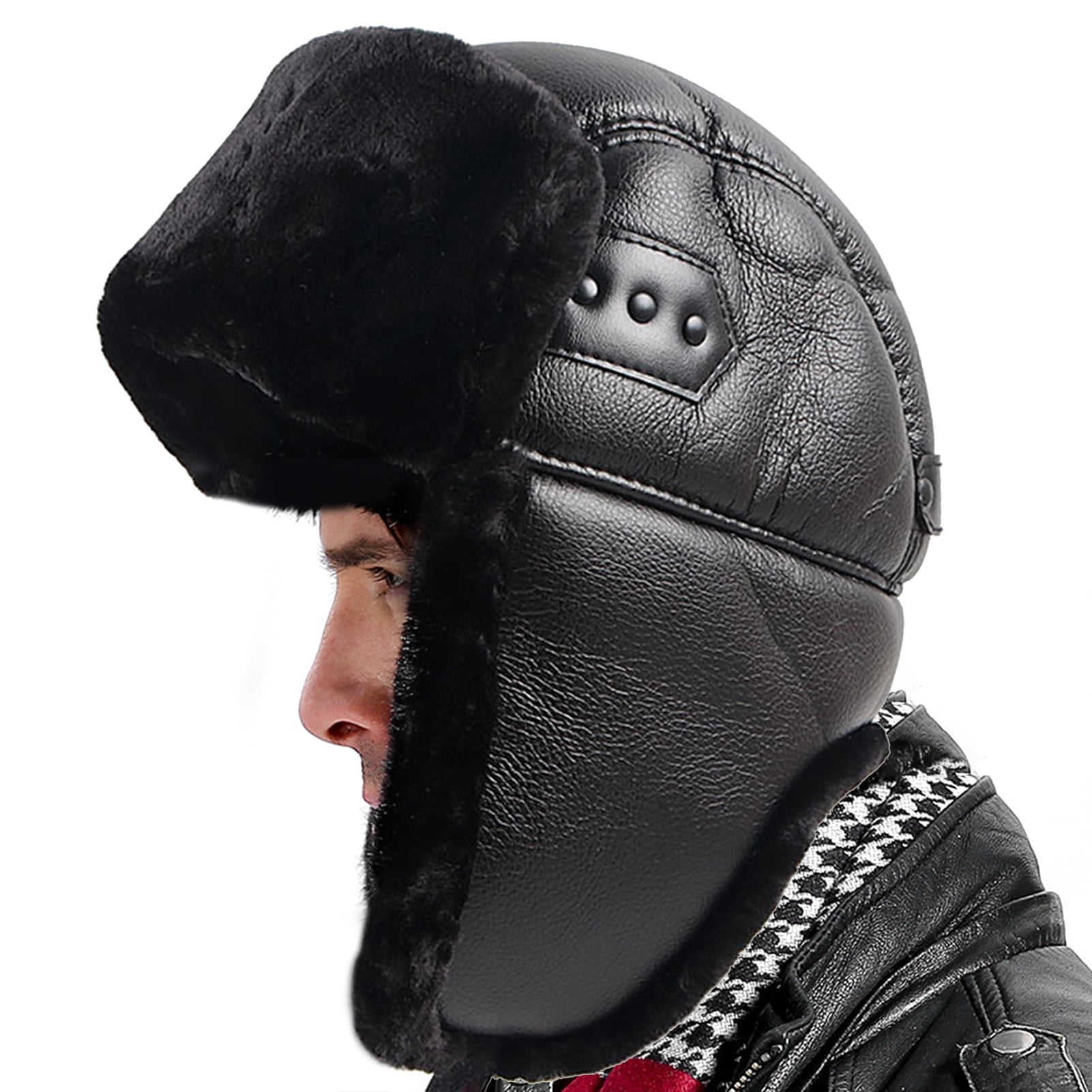 Dengjunhu Men's Winter Bomber Hat - Block Party Ushanka Trapper Cap ...