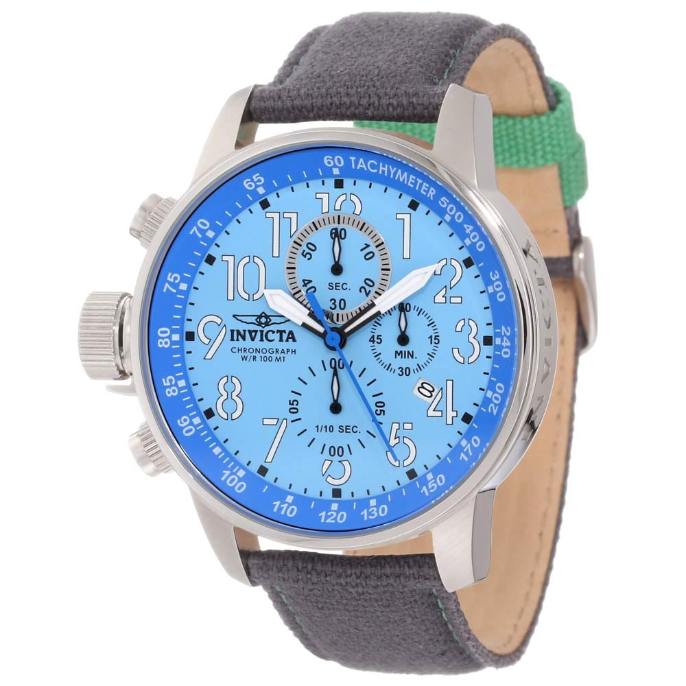 Invicta 12077 Men's I-Force Lefty Blue Dial Grey Fabric & Leather Strap ...