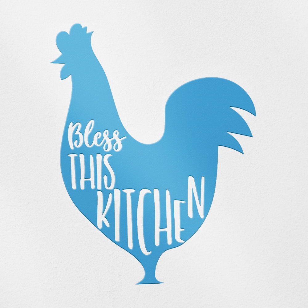 Transparent Decal Stickers Of Chicken Bless This Kitchen (Azure Blue ...