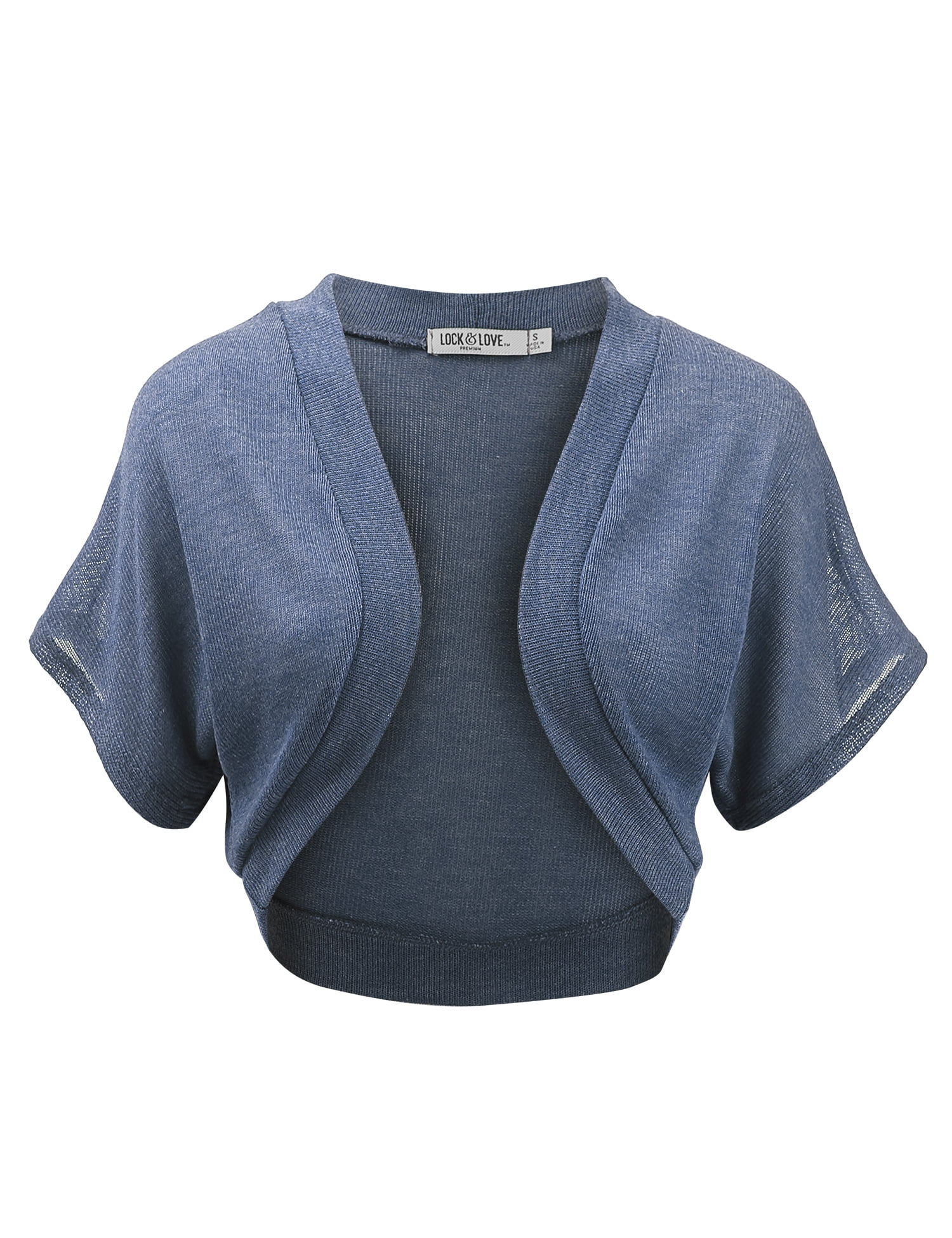 Made by Johnny Women's Short Sleeve Shrug Open Cardigan S ASH_BLUE ...
