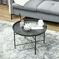 HOMCOM 24" Round Coffee Table with Hammered Tray Top & Metal Frame ...