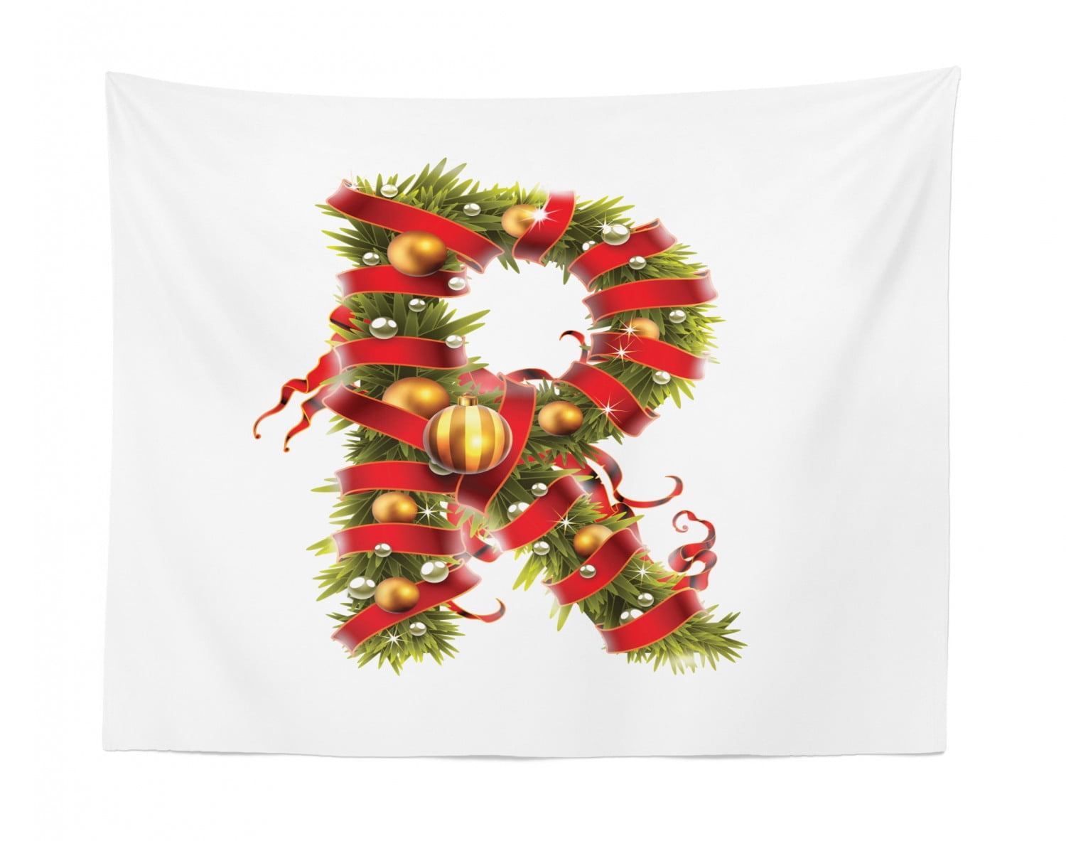 Christmas Alphabet Tapestry, Realistic Spruce Tree Branches Designed as ...
