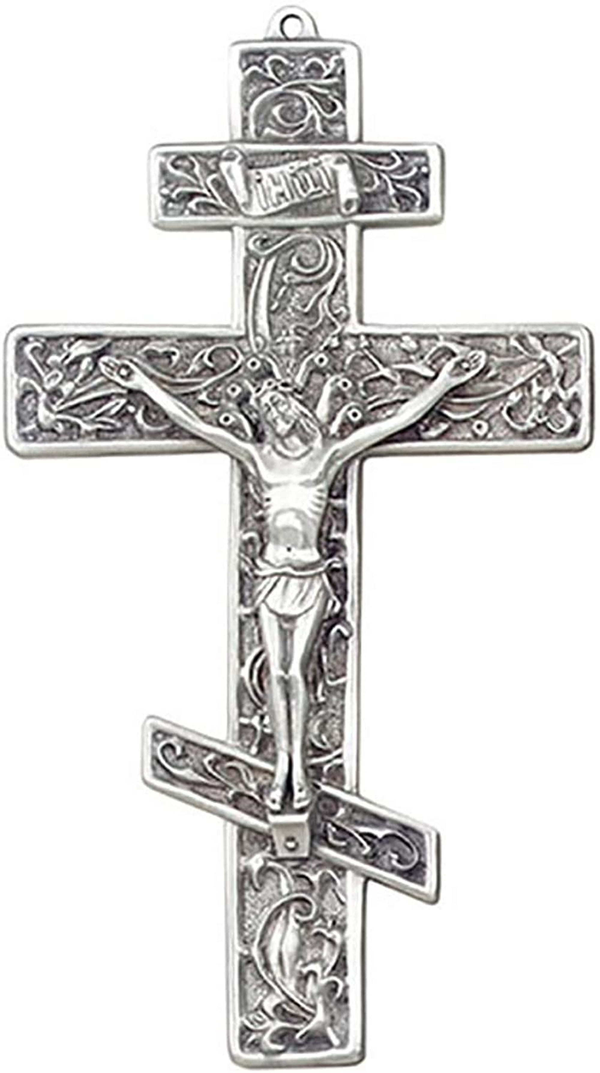 Jeweled Cross Pewter Filigree Greek Orthodox Three Bar Crucifix ...