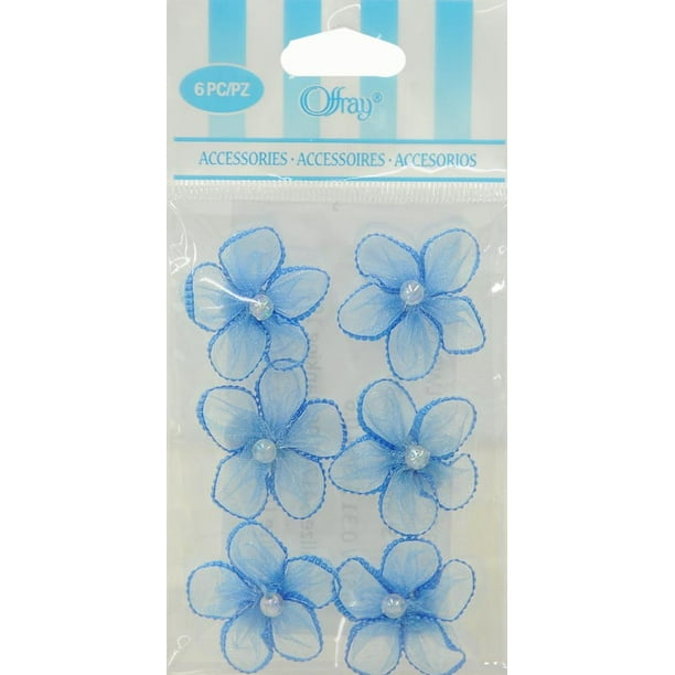 Offray Accessories, Lagoon Blue 3/4 inch 5 Petal Sheer Flower with ...
