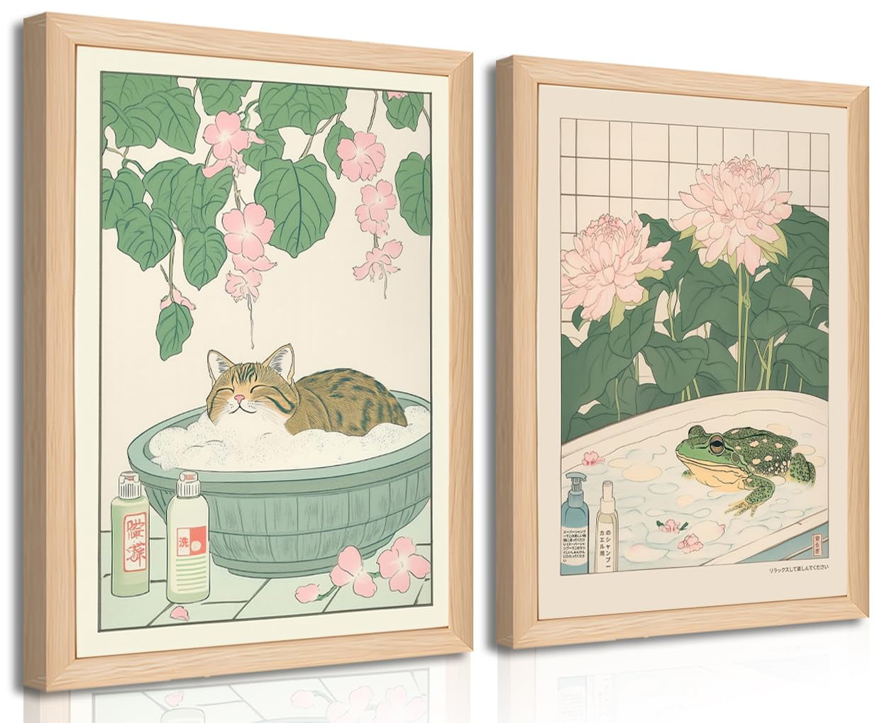 Set decorativo de pared Riveda para baño japonés con gatos y ranas, 2 ...