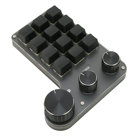 Mini Macro Mechanical Gaming Keyboard, 12 Keys 3 Knobs One Handed USB PC Keypad, Programmable ...