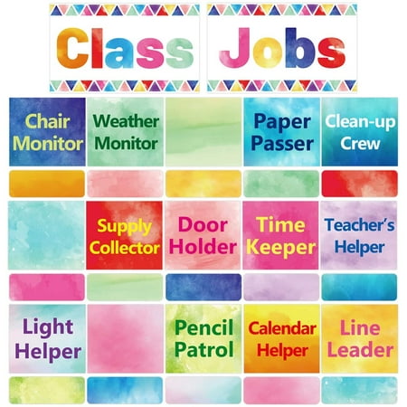 Watercolor Classroom Jobs Bulletin Board Set Colorful Class Decoration ...