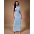 Blue Womens Sleeveless Ruched Bodycon Dress, Fitted Waist For Office ...